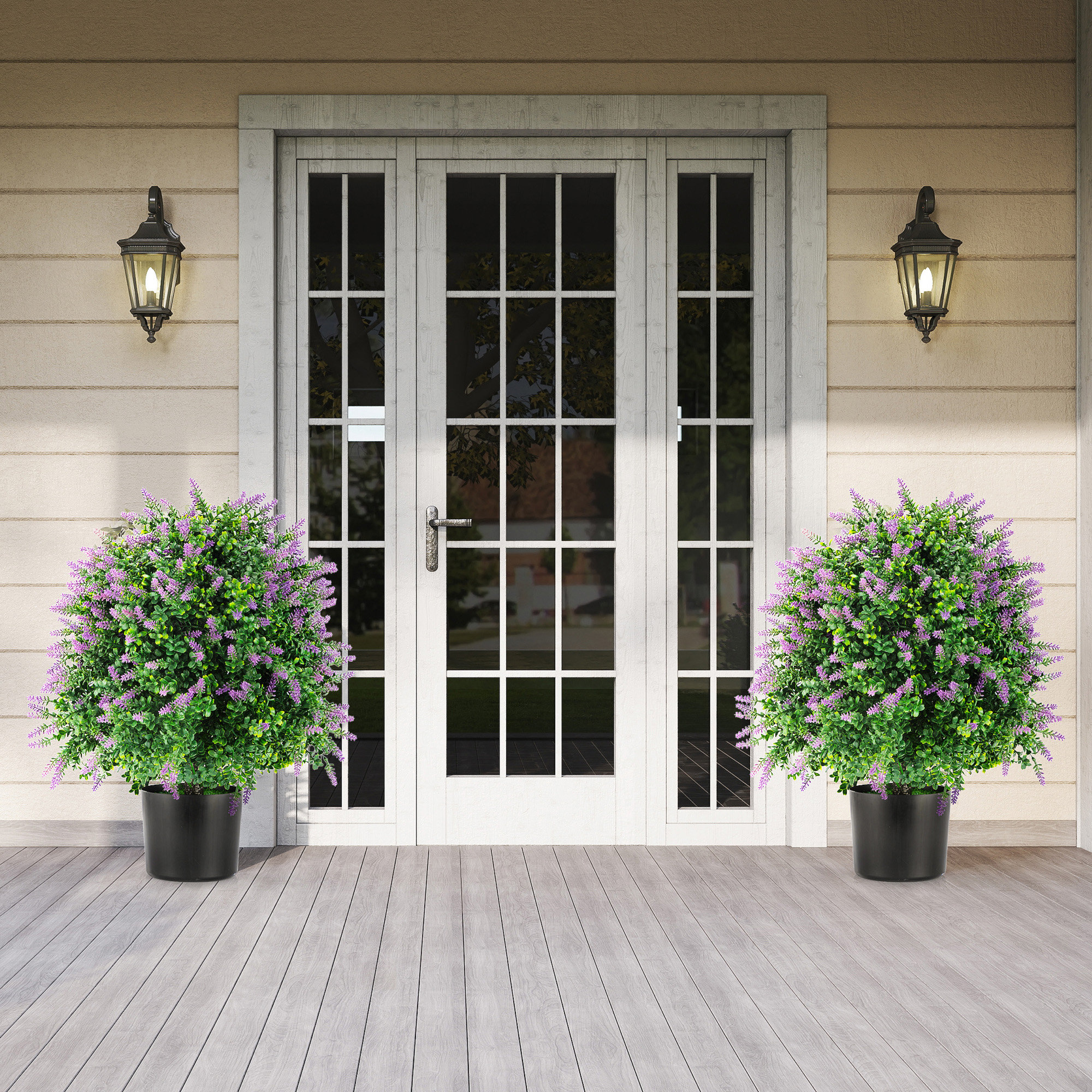 Latitude Run® 2-Pack 21.6" Tall Artificial Lavender Topiary Ball Tree, Planter Bushes UV ...